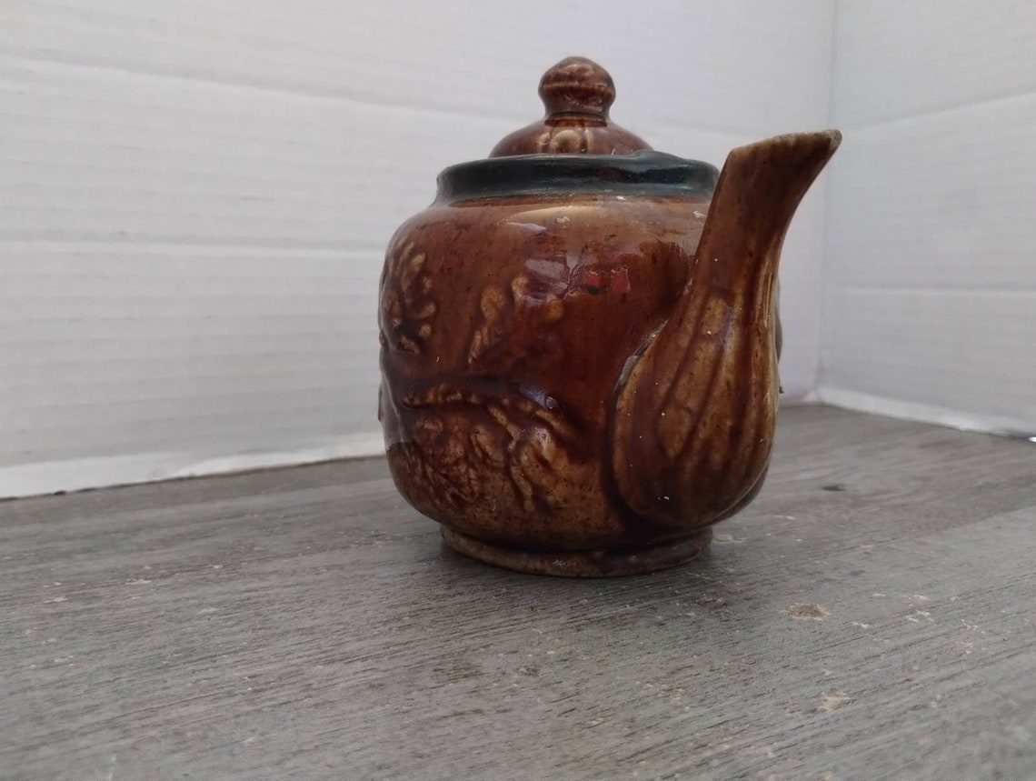 Blossoms Embossed Art Pottery Brown Tea Pot - Etsy