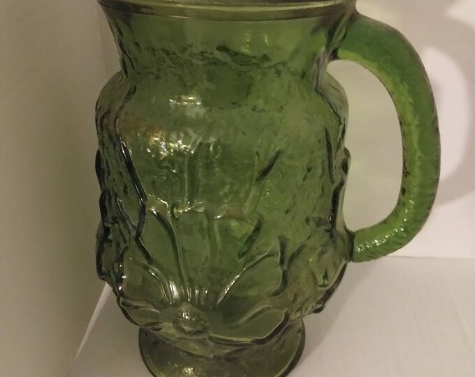Anchor Hocking MCM Rain Flower Pattern Green Avocado Pitcher USA - Etsy
