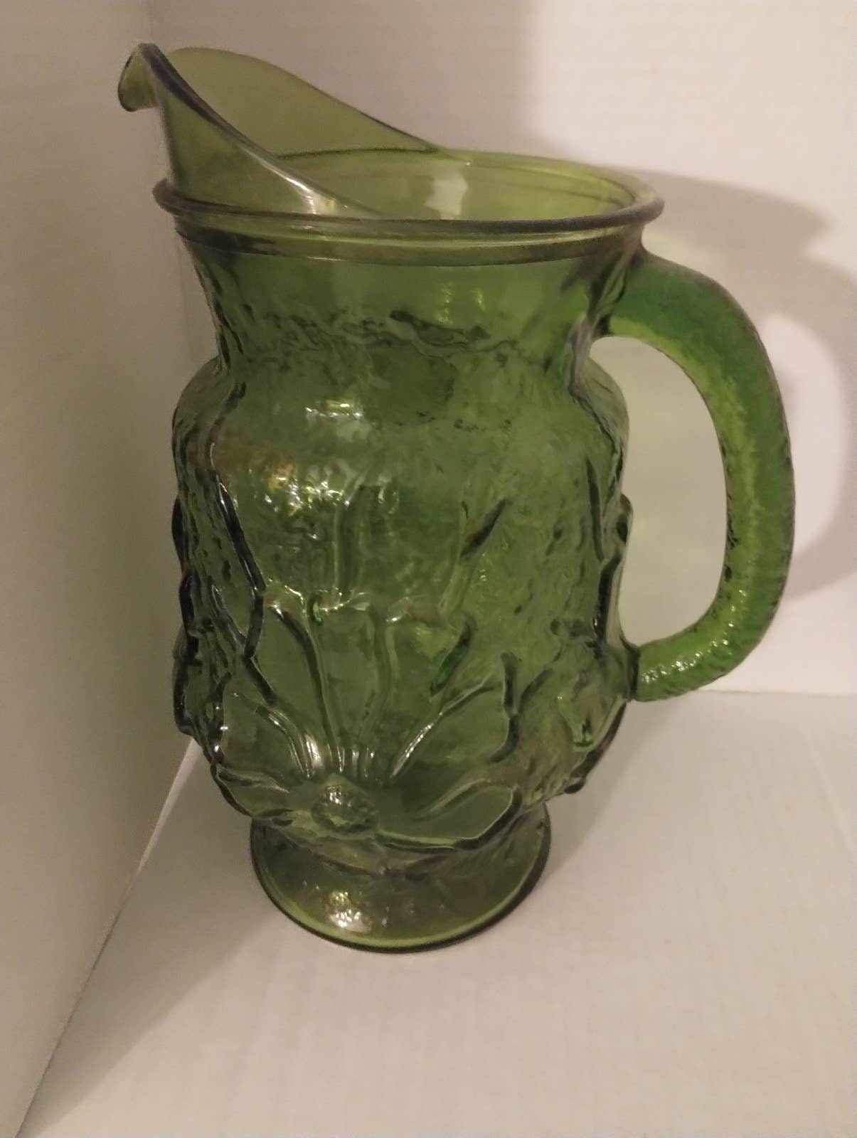 Anchor Hocking MCM Rain Flower Pattern Green Avocado Pitcher USA - Etsy