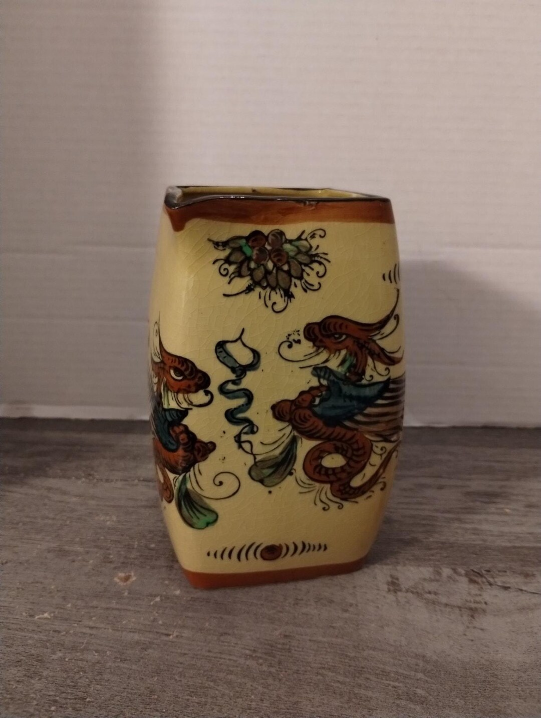 Twin Red and Blue Winged Dragons 7" Art Pottery Pitcher Made in Japan ...