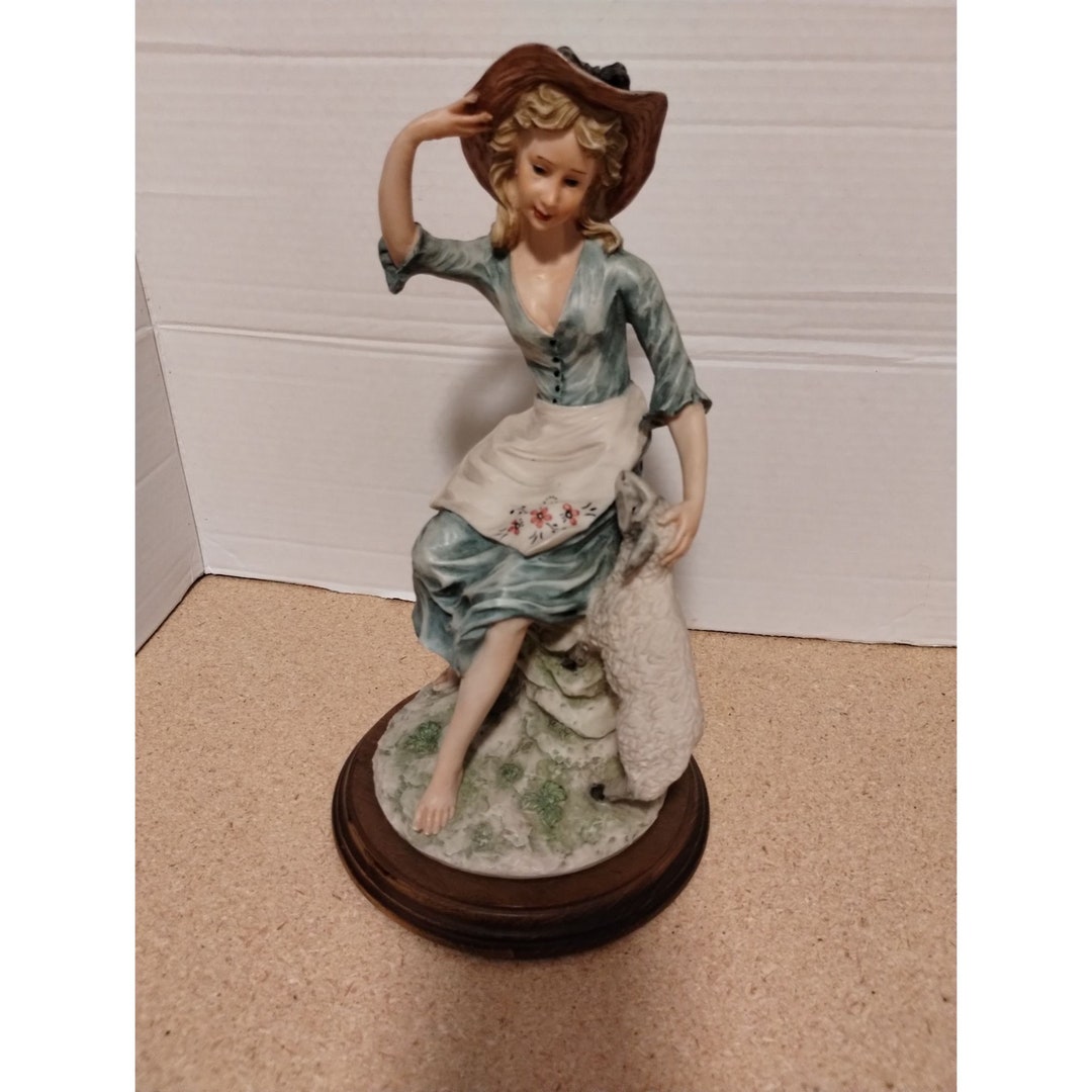 12 1/2" Mario Pegoraro Woman With Sheep Lamb Florence Capodimonte ...