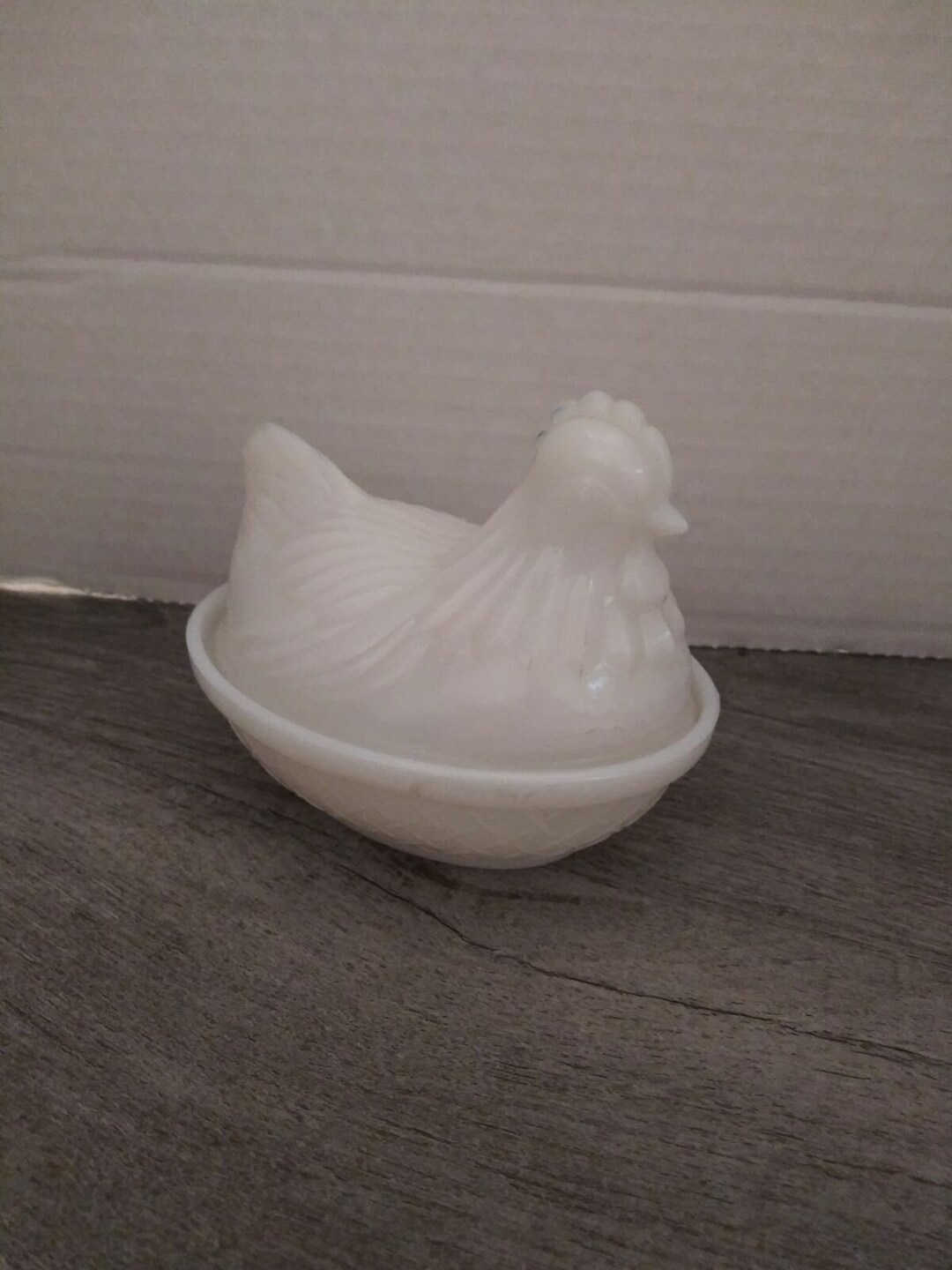 All White Milk White Glass Hen in Basket - Etsy