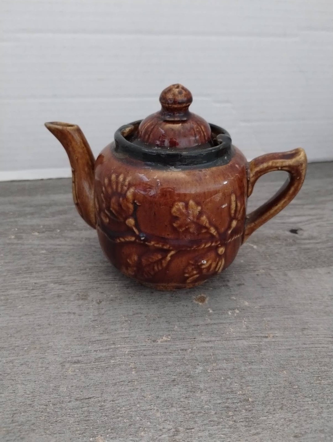 Blossoms Embossed Art Pottery Brown Tea Pot - Etsy