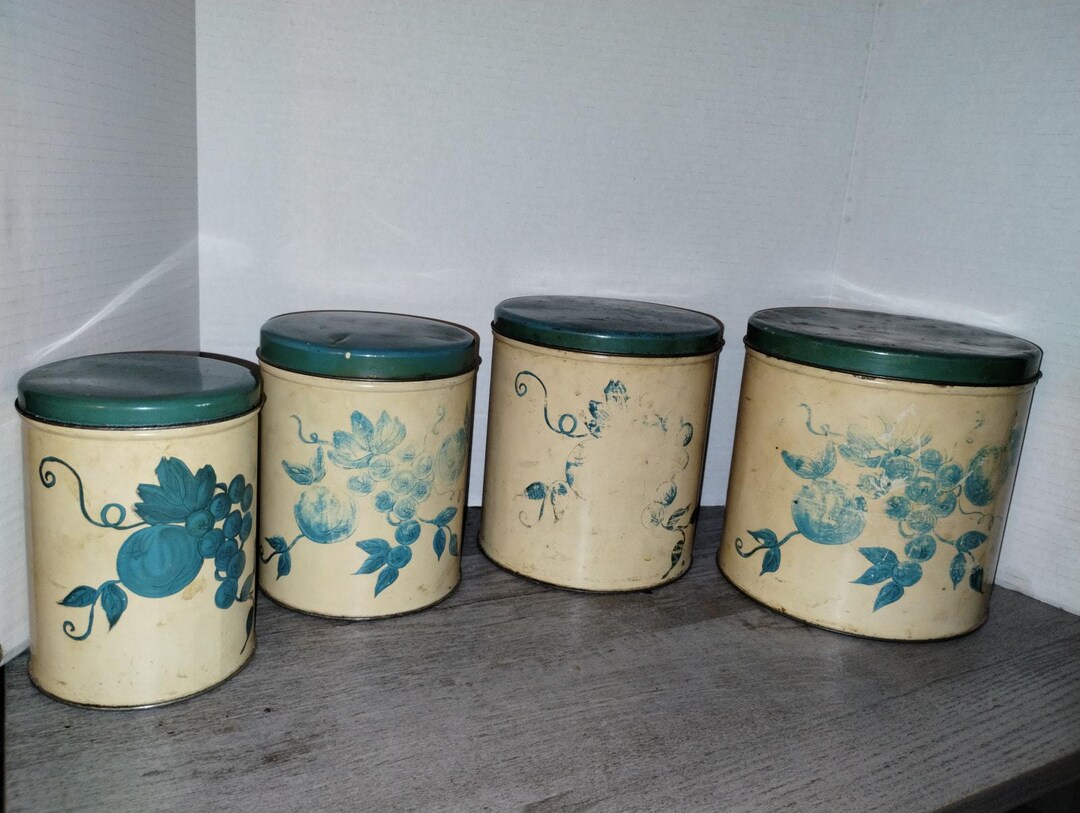 4 Rustic Canister Set Hand Painted Fruit Design - Etsy