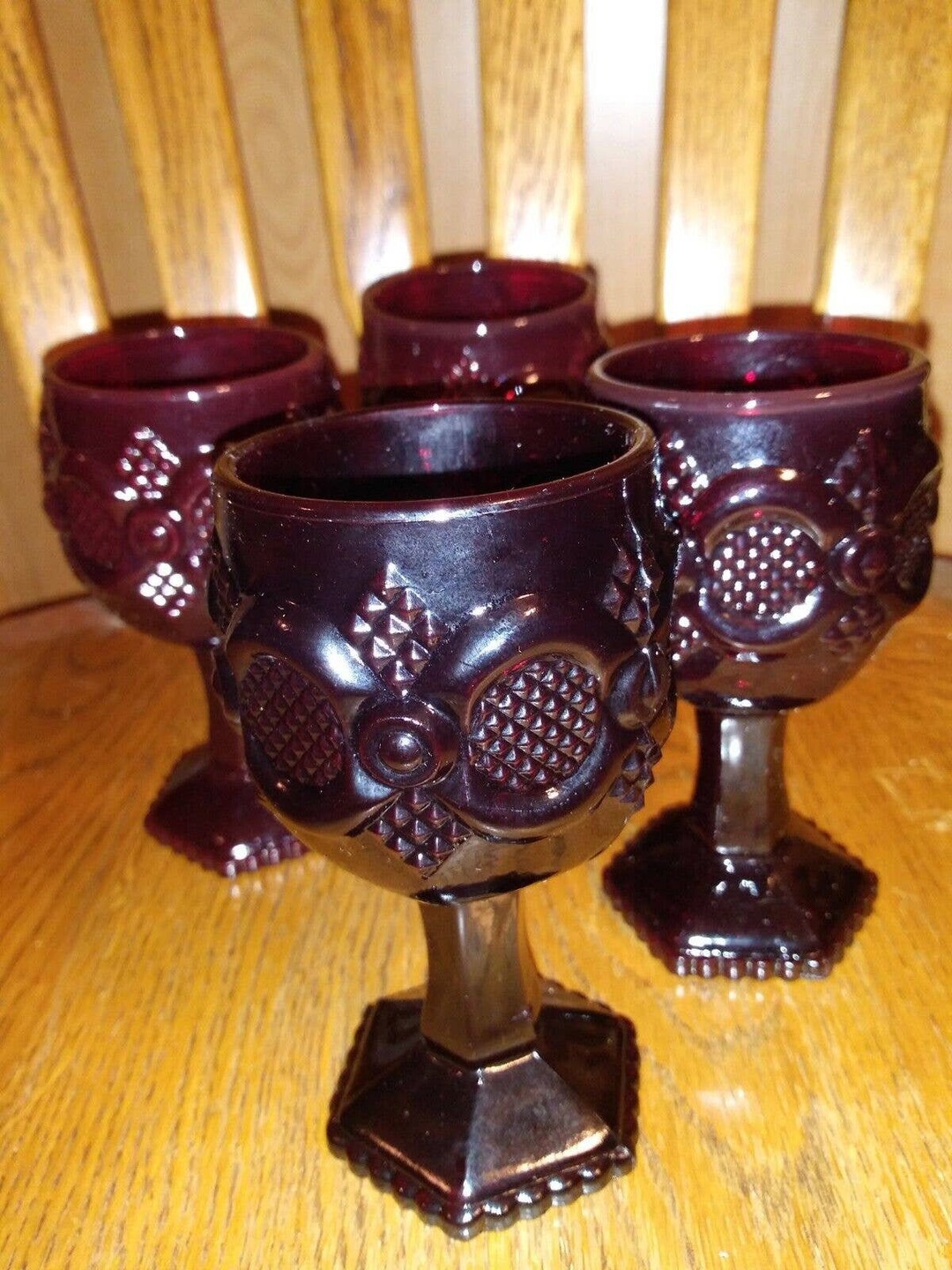 Avon 1876 Cape Cod Heavy Ruby Red Glass Wine Goblets 4 1/2” Set of 4 - Etsy