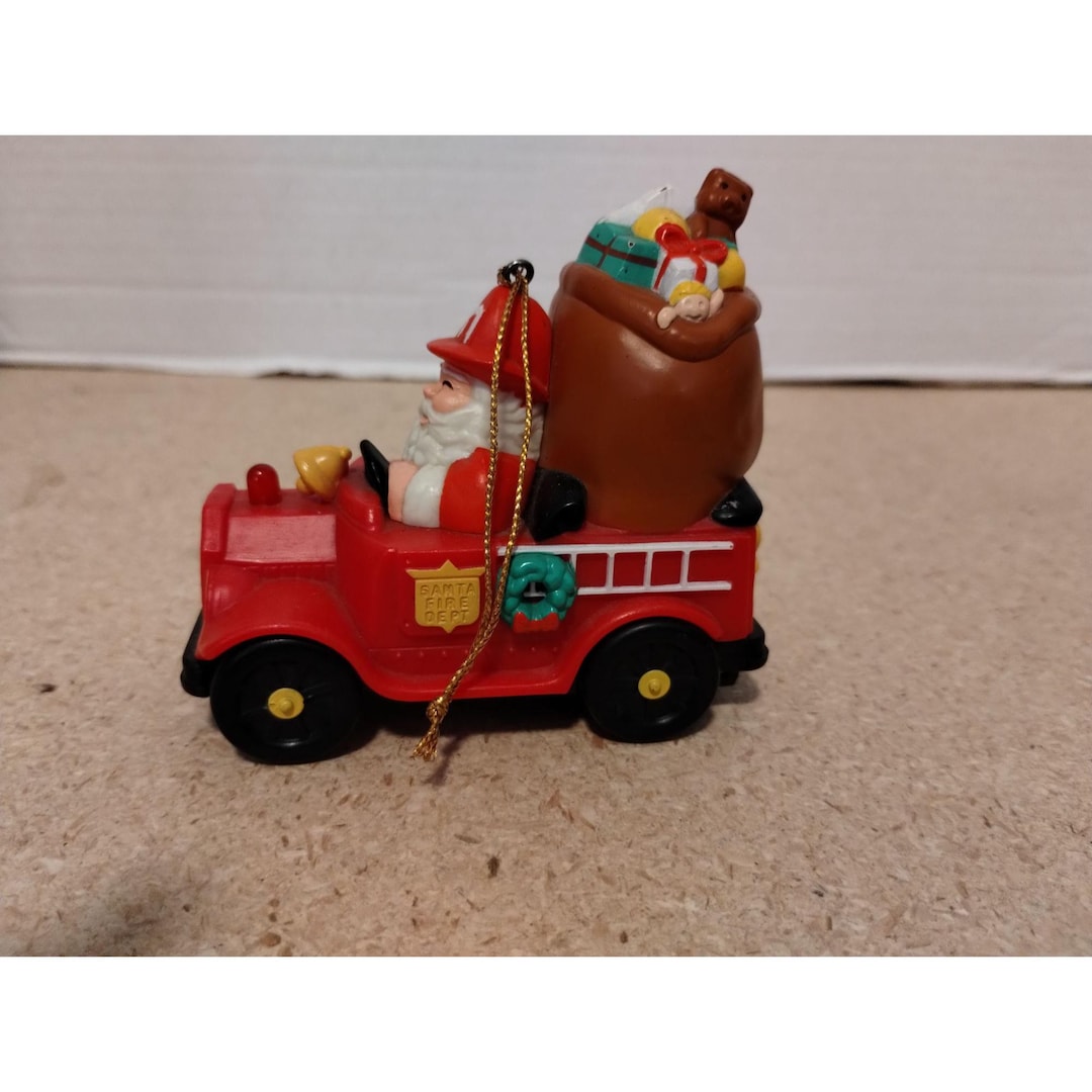 Light up Fireman Santa on Fire Truck Avon Christmas Ornament - Etsy