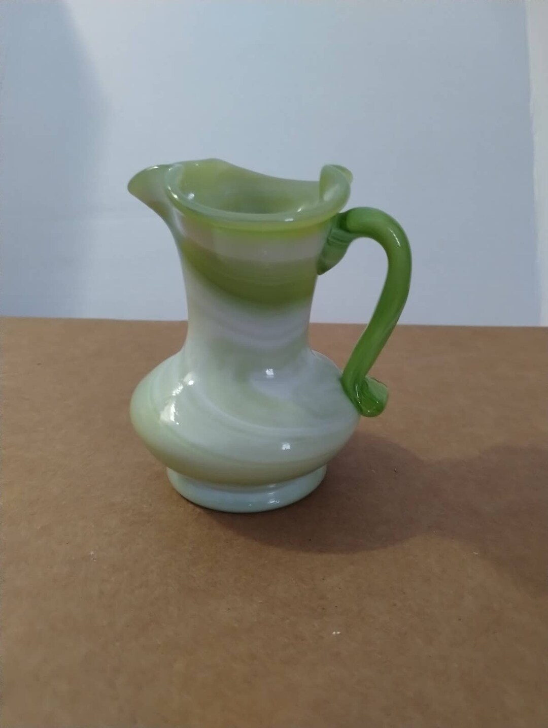 Green White Slag Glass Ruffled Top 4" Pitcher Creamer - Etsy