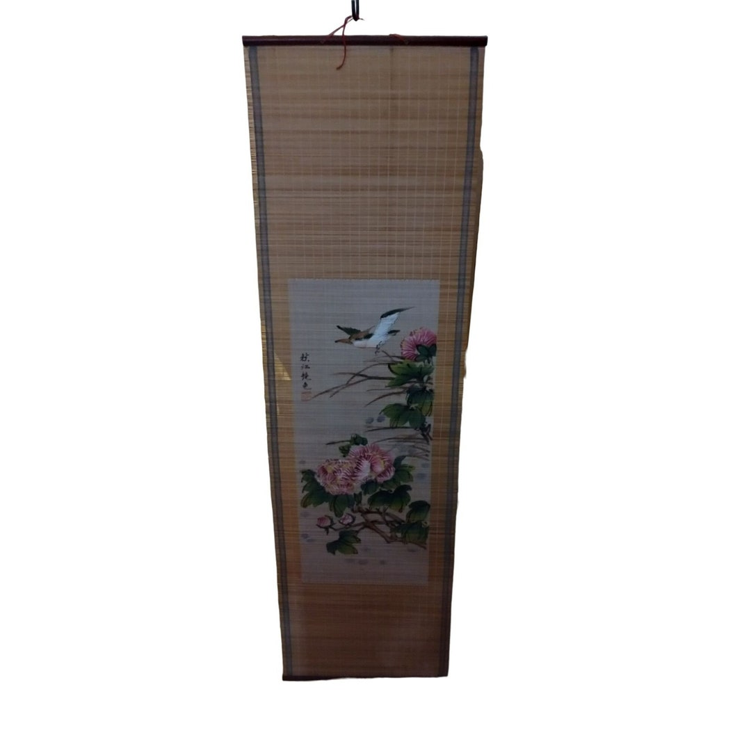 Asian Wall Scroll Bamboo Panel Hanging Wall Art Decor Birds - Etsy