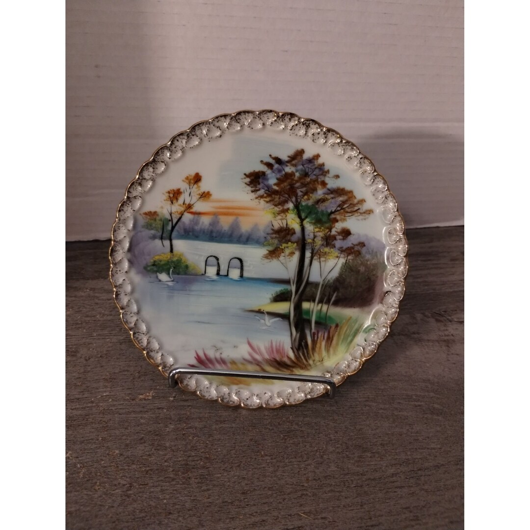 6" Ucagco Hand Painted Lake Scene Ceramic Plate Made in Japan - Etsy