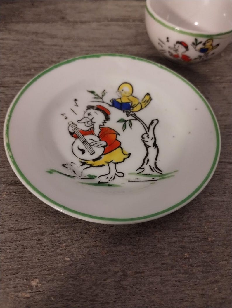 Porcelain Child's Duck Playing Banjo Teacup and Plate Made in Japan - Etsy