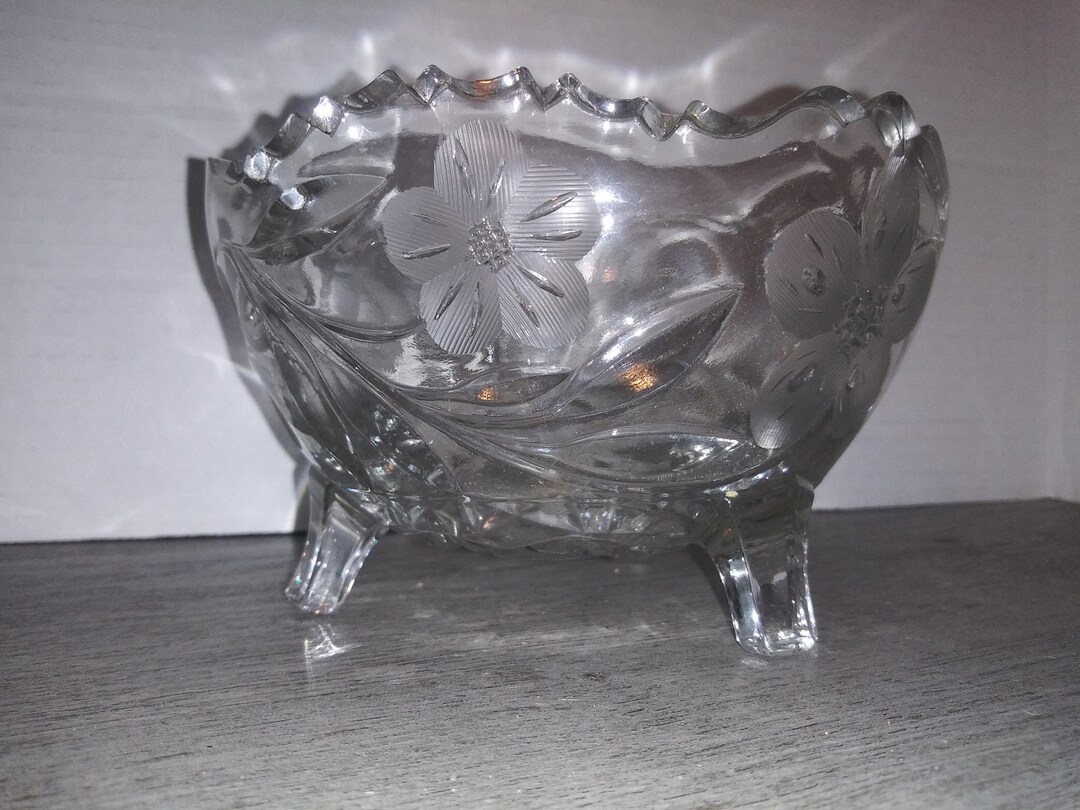 6" Clear Cut Crystal Tripoded Bowl - Etsy