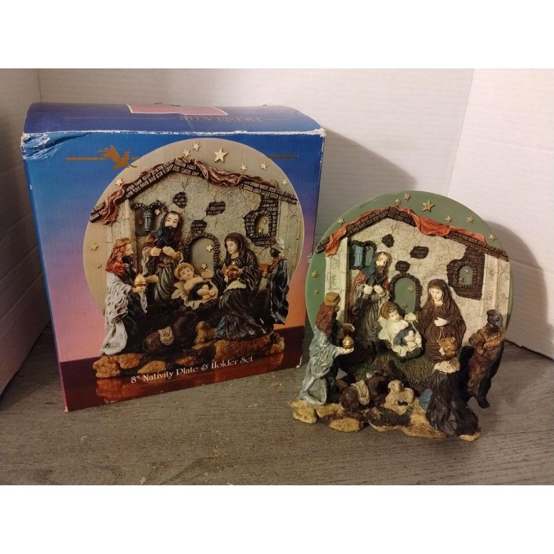 8" Nativity Plate & Holder Set Holiday Workshop Christmas Hand Painted ...