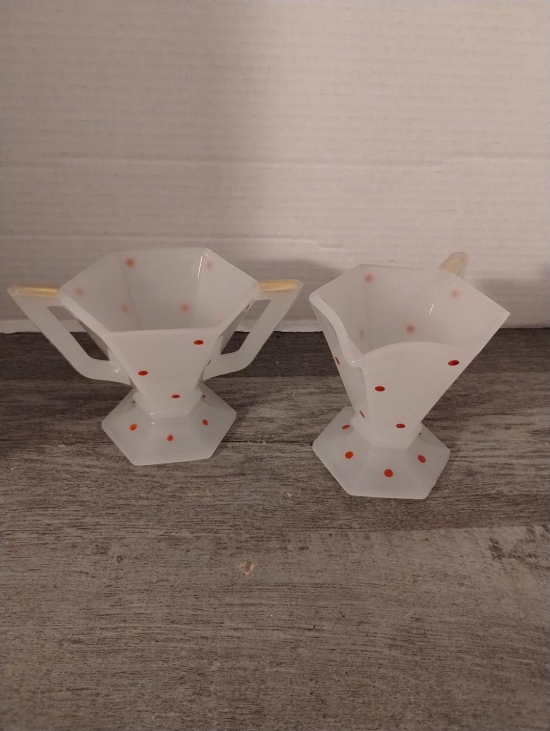 White MCM Art Glass Red Polka Dot Creamer and Open Sugar Bowl - Etsy