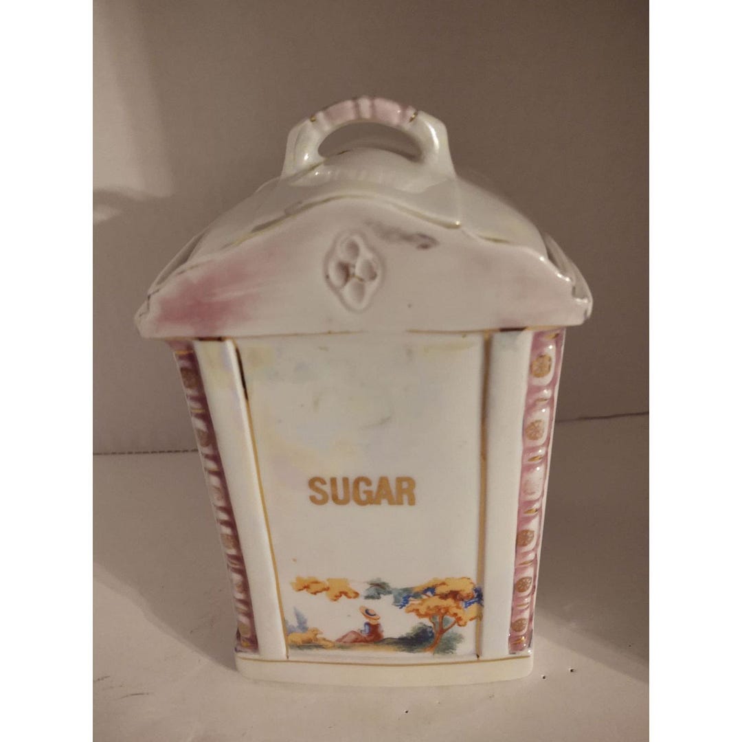 Sugar White Block Germany Canister Jar Lusterware Opalescent Porcelain ...