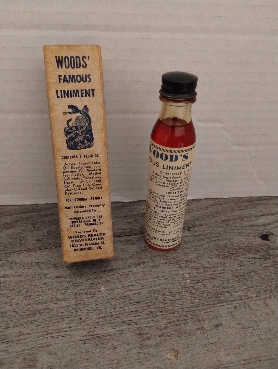 Woods' Famous Liniment 1 Fl Oz. Woods Health Chautauqua Bottle Snake ...