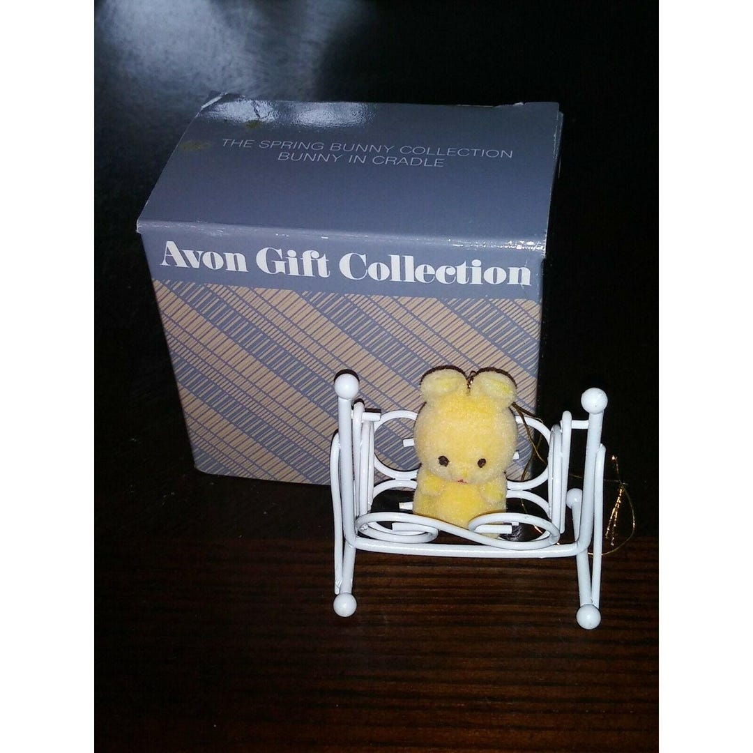 Avon Spring Bunny Collection Bunny in a White Metal Cradle Easter ...
