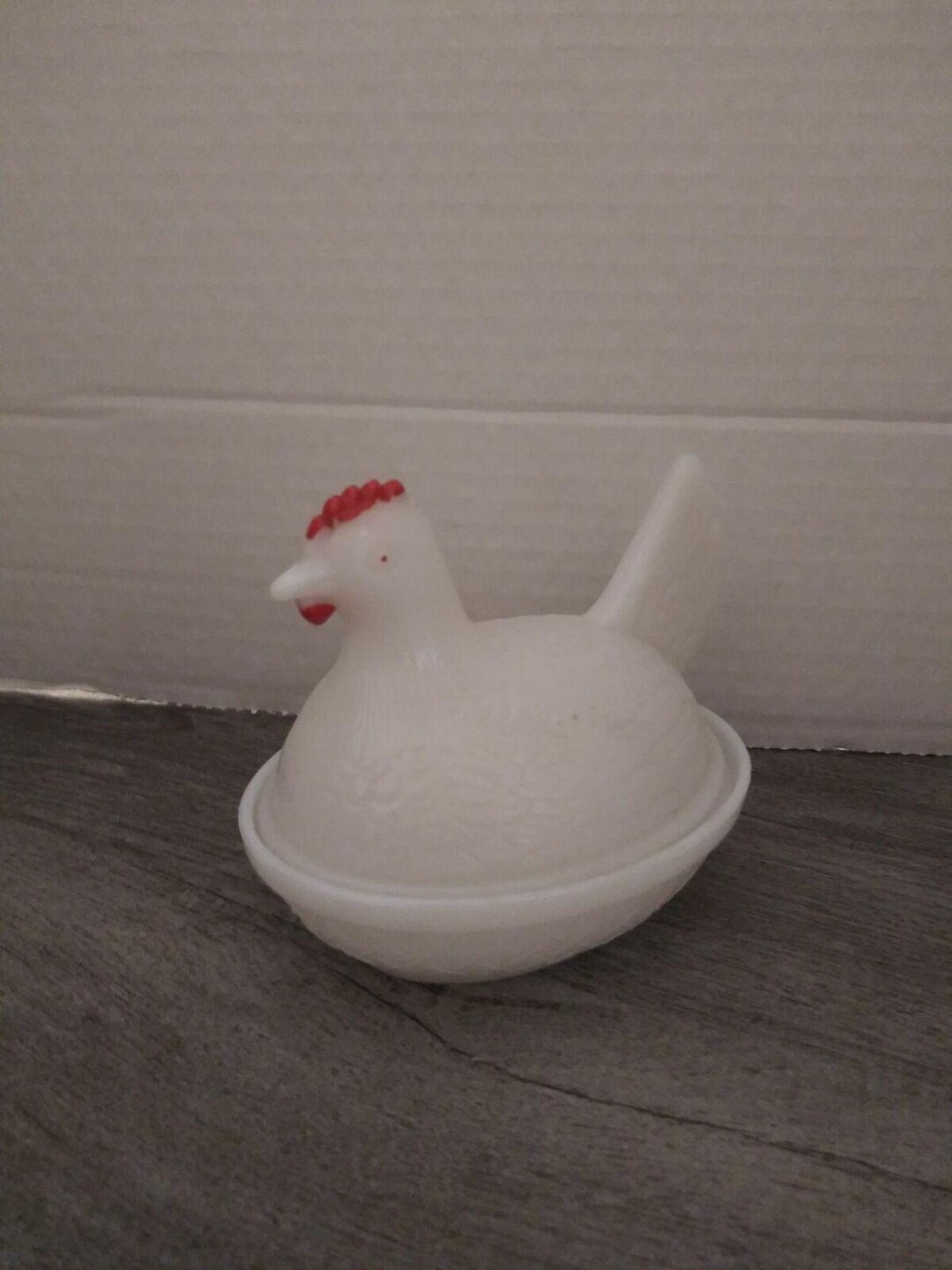 Milk White Glass Hen in Basket - Etsy