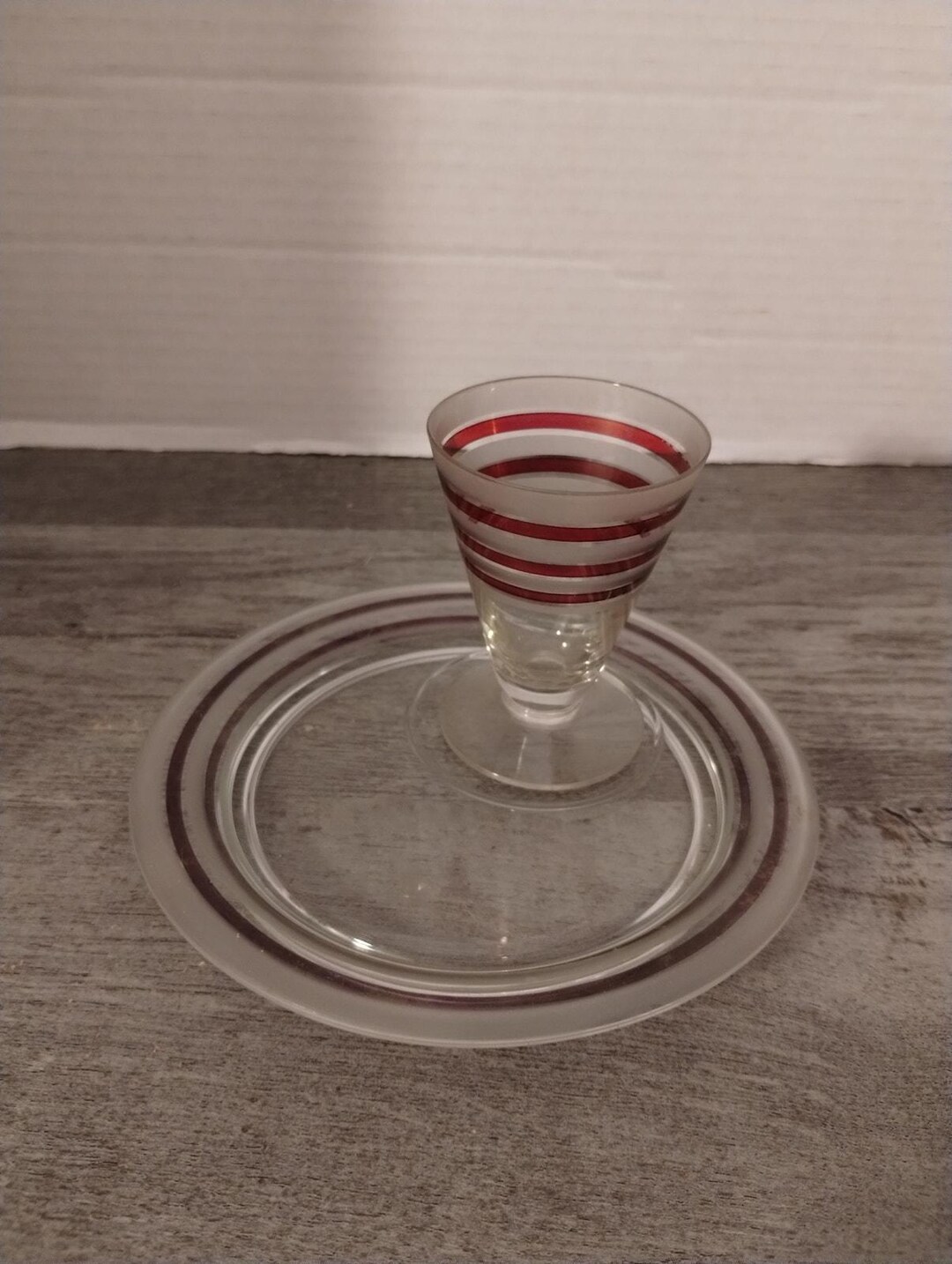 Three Red Striped Vintage Glass Snack Set - Etsy