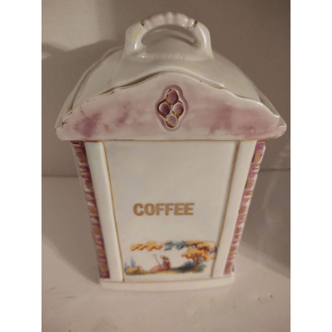 Coffee White Block Germany Canister Jar Lusterware Opalescent Porcelain ...