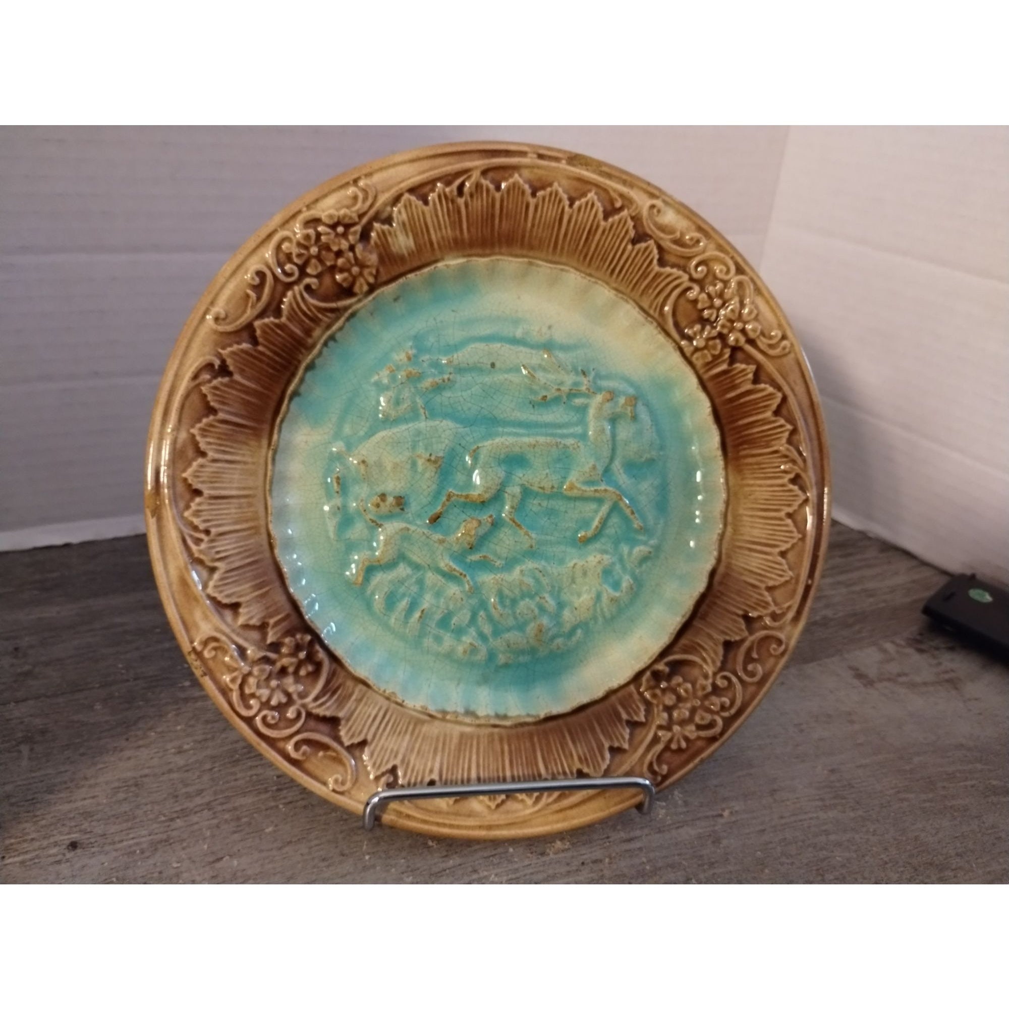 Antique Victorian Majolica Stag & Dog Plate Hunting Scene 8 Plate - Etsy