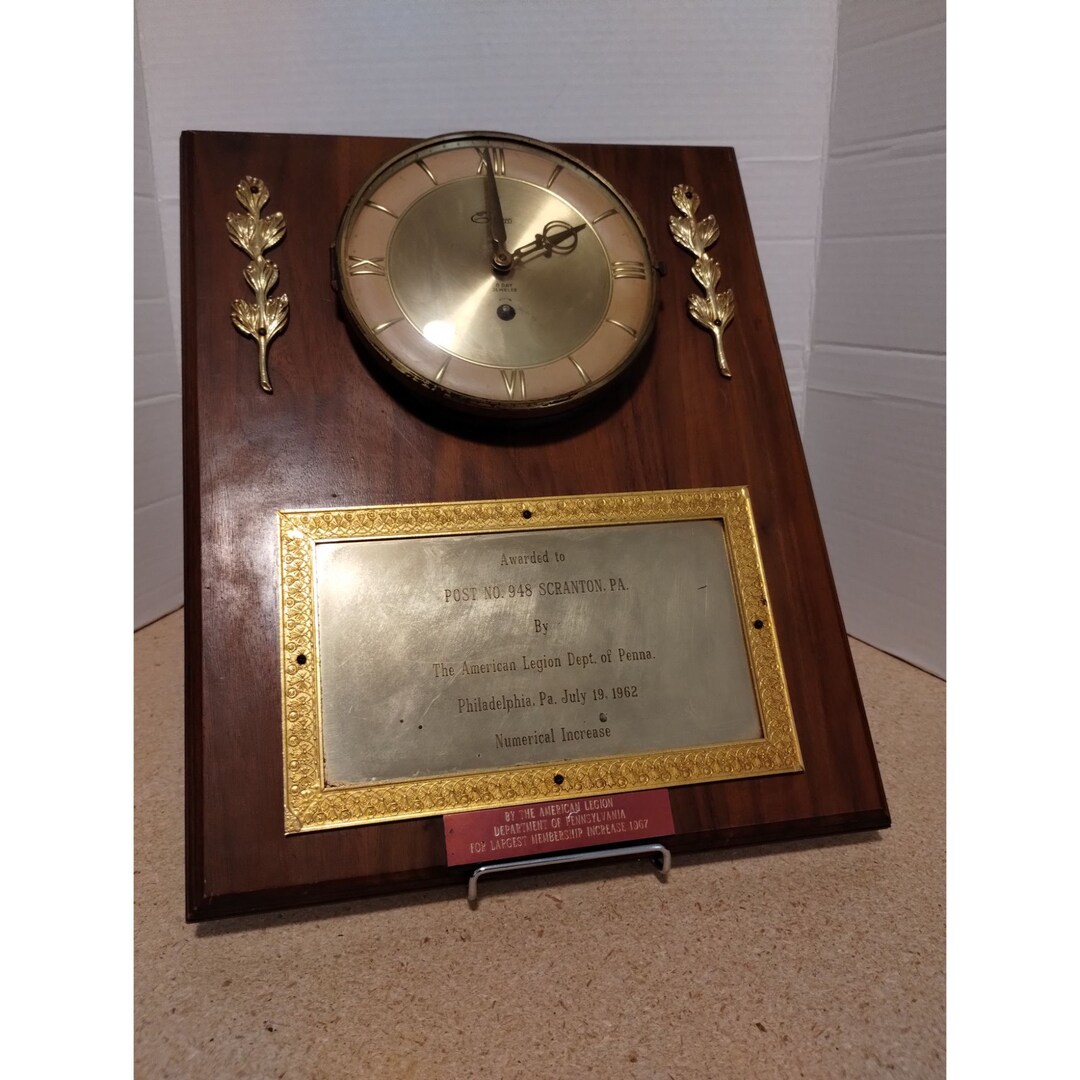 1962 the American Legion Dept. of PA Elldeco 8 Day Jeweled Clock and ...