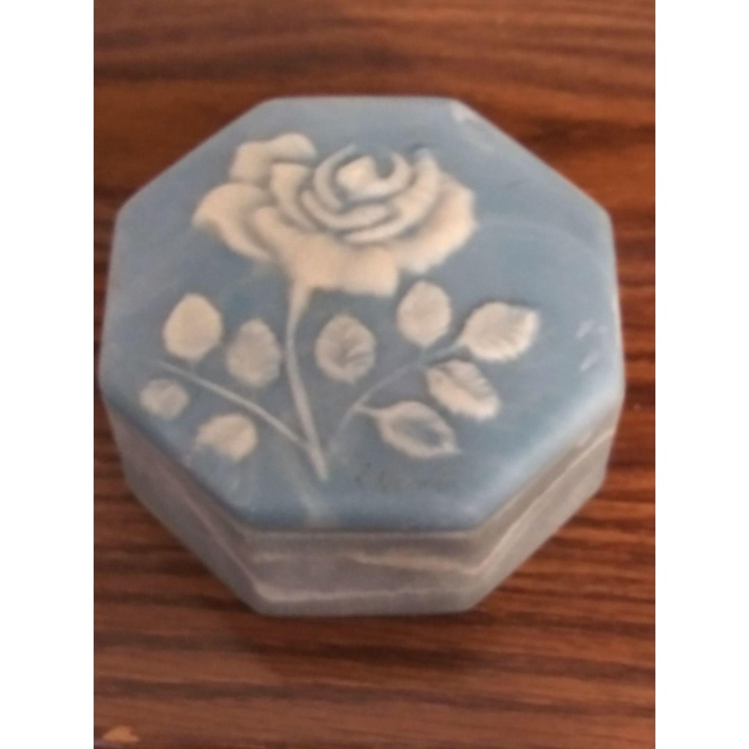 ROBERT NEMITH Blue Incolay Rose Trinket Box Lidded Jewelry Rare 1974 - Etsy