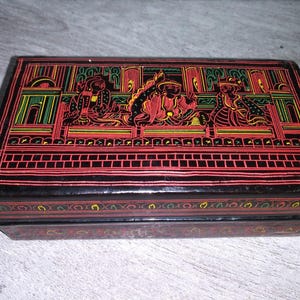 Hand Painted Red, Green, and Yellow Design Lacquer Trinket Box - Etsy