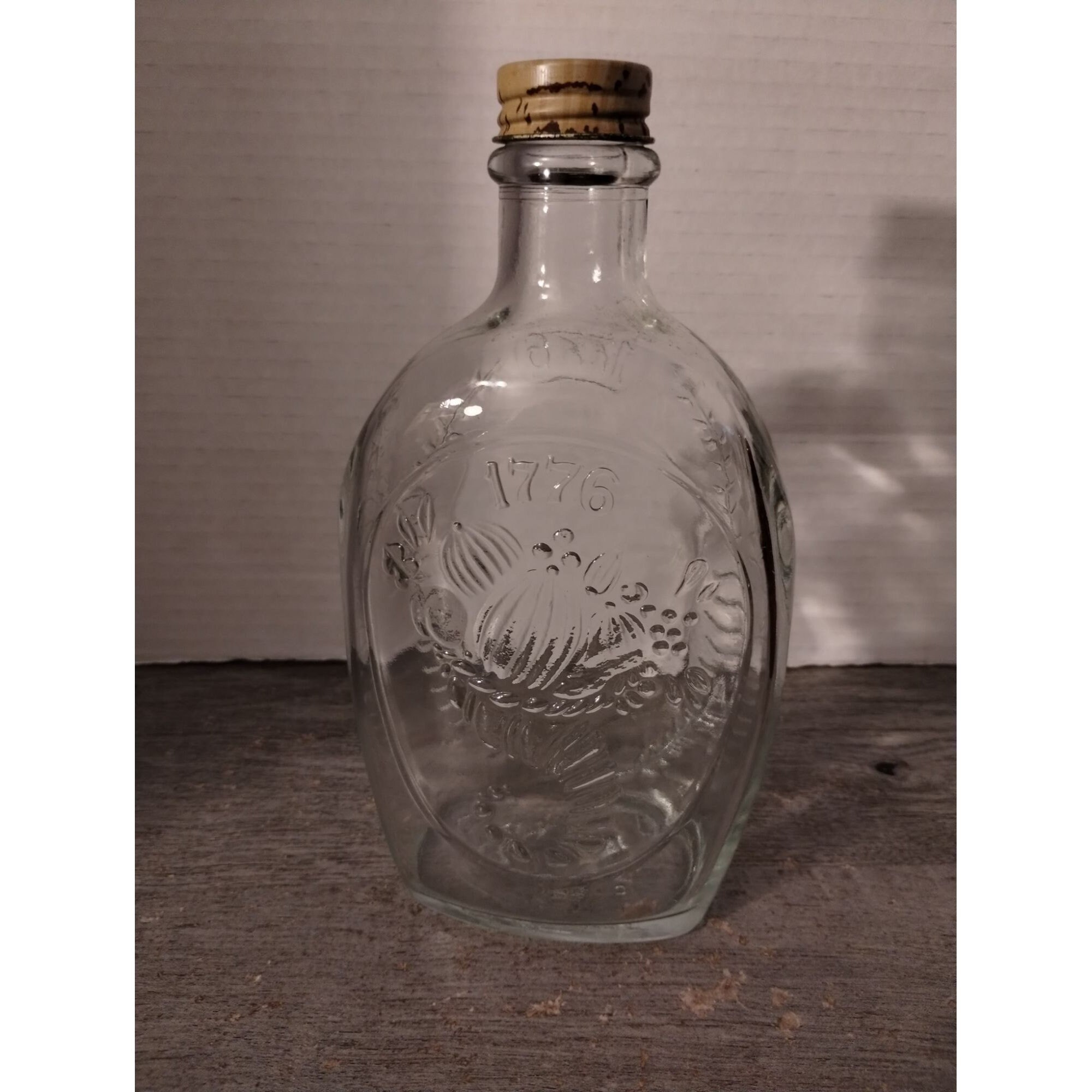 LOG CABIN SYRUP Bottle Cornucopia Pumpkin 1776 Clear Glass Flask W/ Lid ...