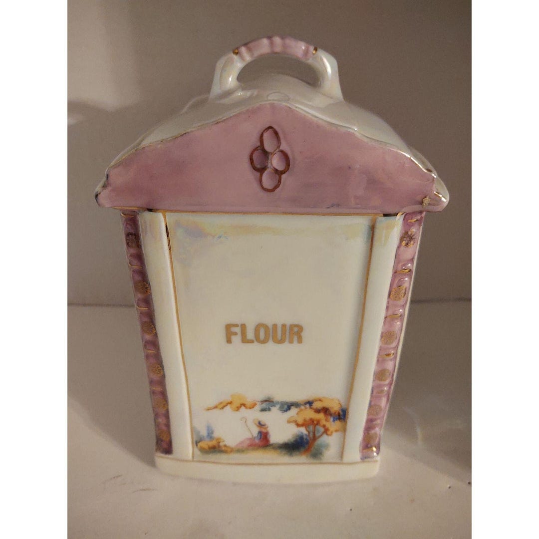 Flour White Block Germany Canister Jar Lusterware Opalescent Porcelain ...