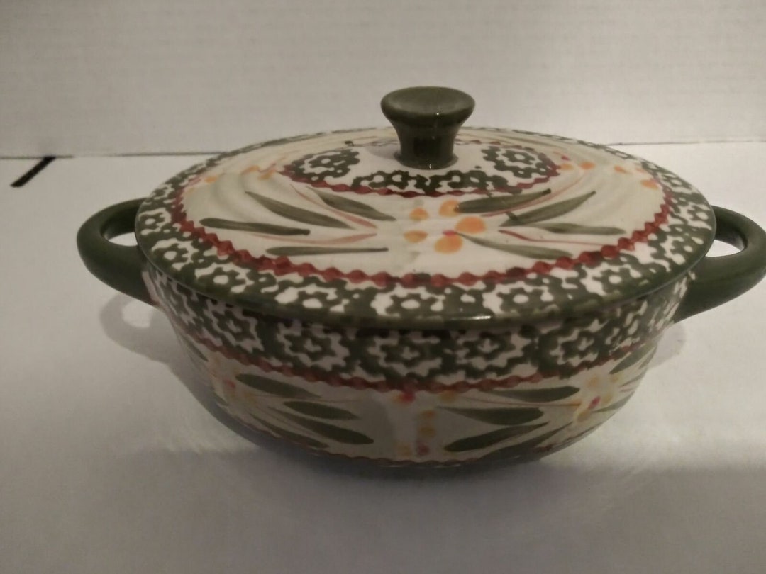 Temp-tations Tara Green Flower Old World Ovenware 9 Oz Oval Dish W Lid - Etsy