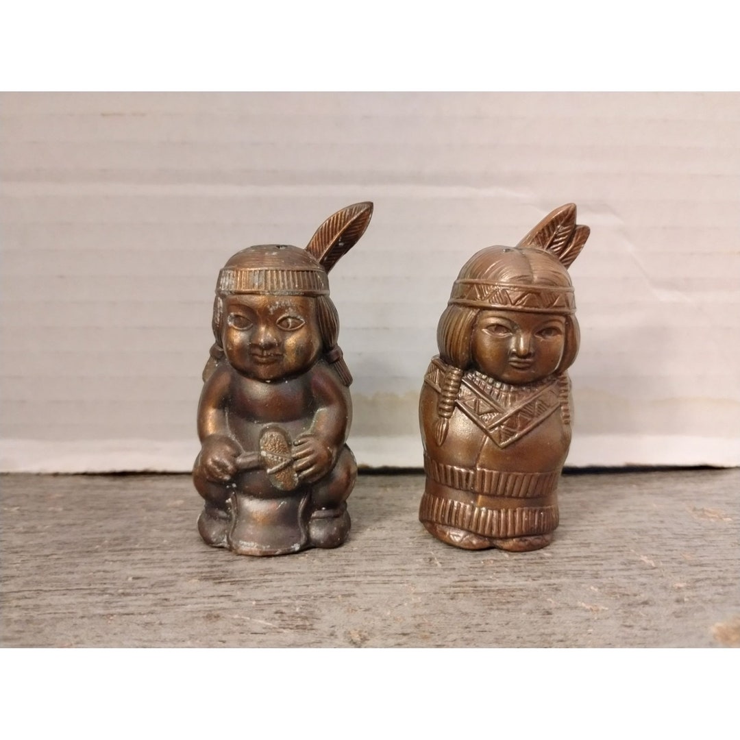 Brass Native American Indian Salt and Pepper Shakers Made in Japan - Etsy