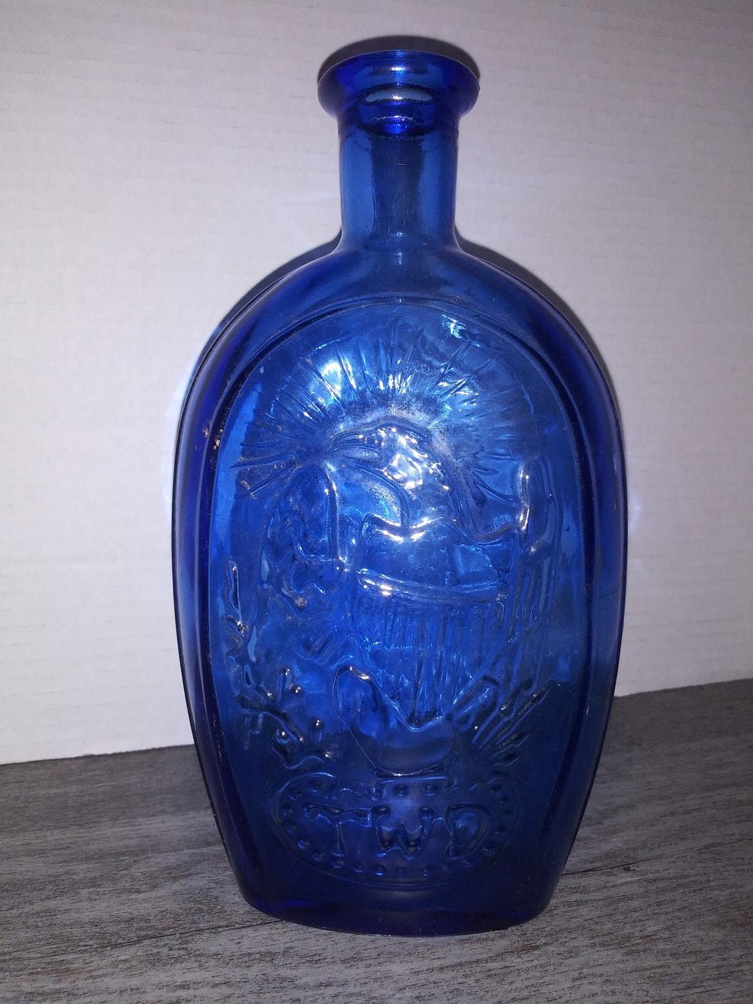Vintage Franklin TWD Blue Glass Bottle Schooner/eagle With Shield - Etsy