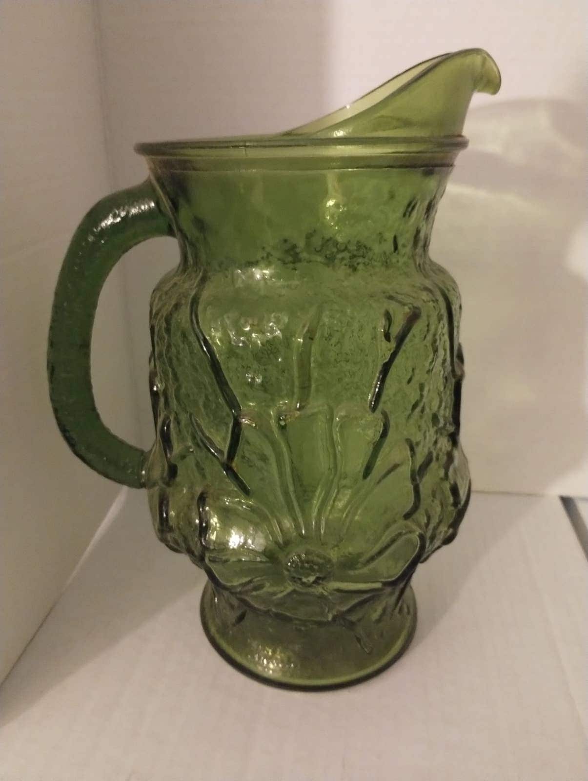 Anchor Hocking MCM Rain Flower Pattern Green Avocado Pitcher USA - Etsy
