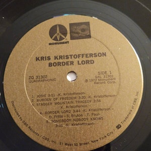 COUNTRY Kris Kristofferson Border Lord LP 1972 Monument KZ 31302 - Etsy