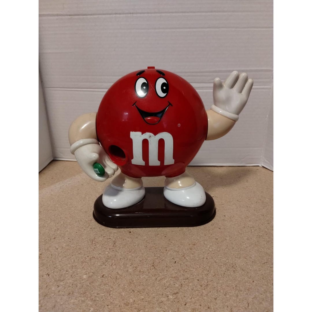 M&ms Red Character Candy Dispenser With Hand Wave Design on Brown Base ...
