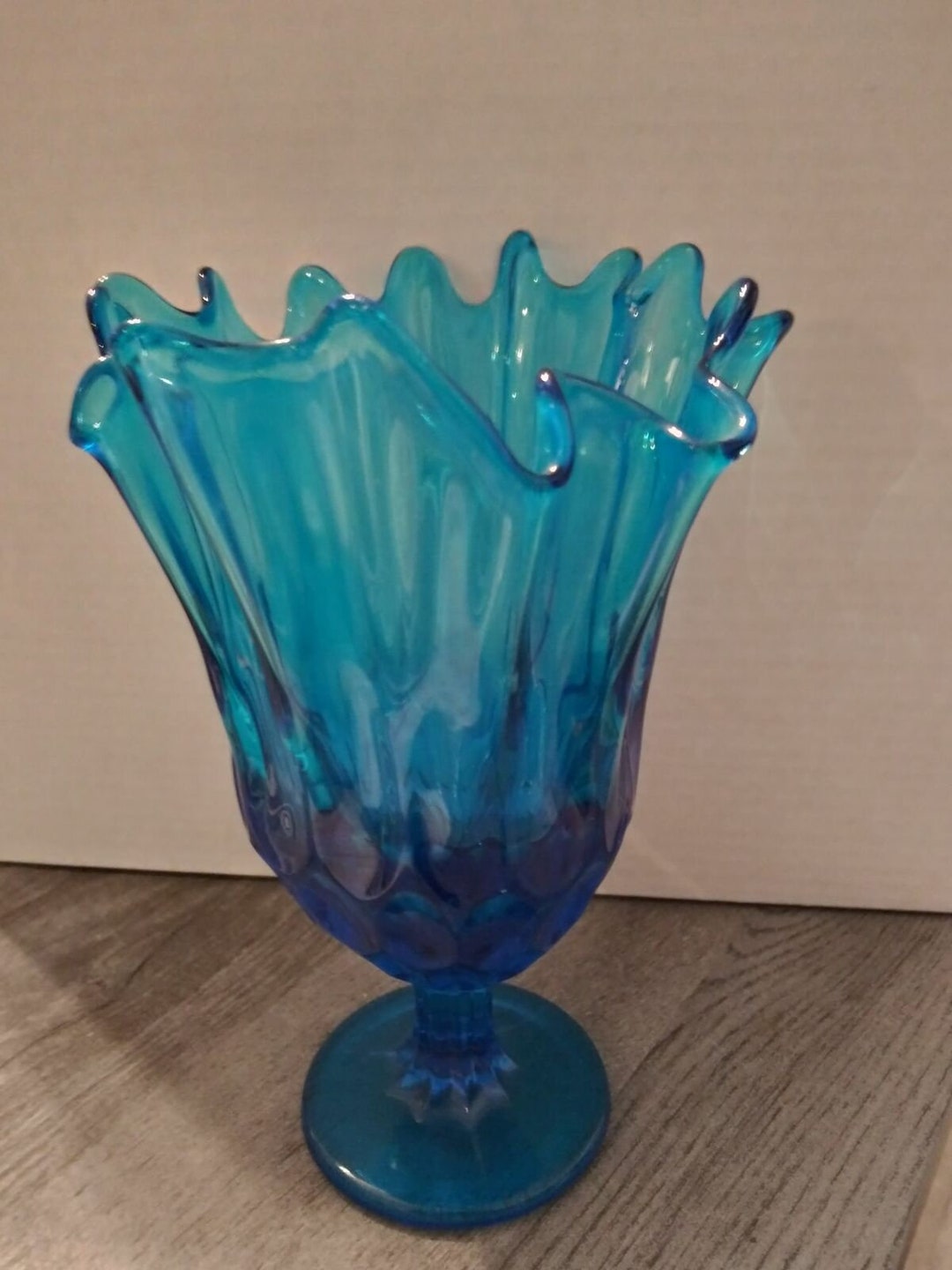 Fenton Colonial Blue Glass Thumbprint Handkerchief Swung Vase 8 1/2 - Etsy