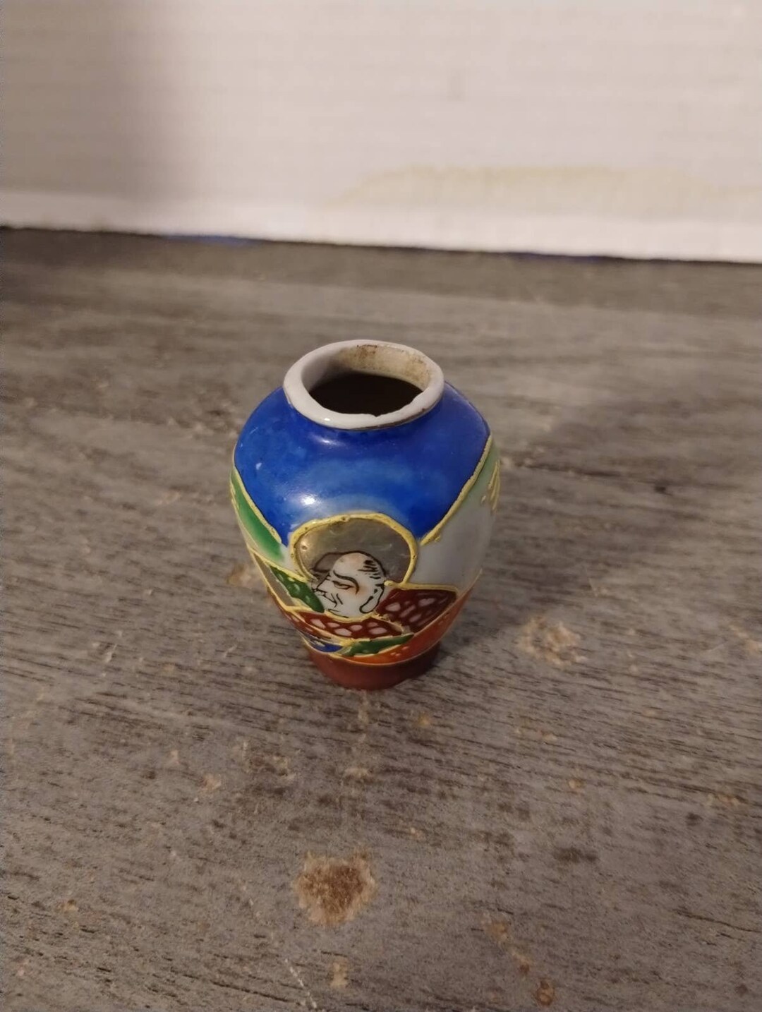 2" Blue Hand Painted Gilded Porcelain Satsuma Moriage Vase Made ...