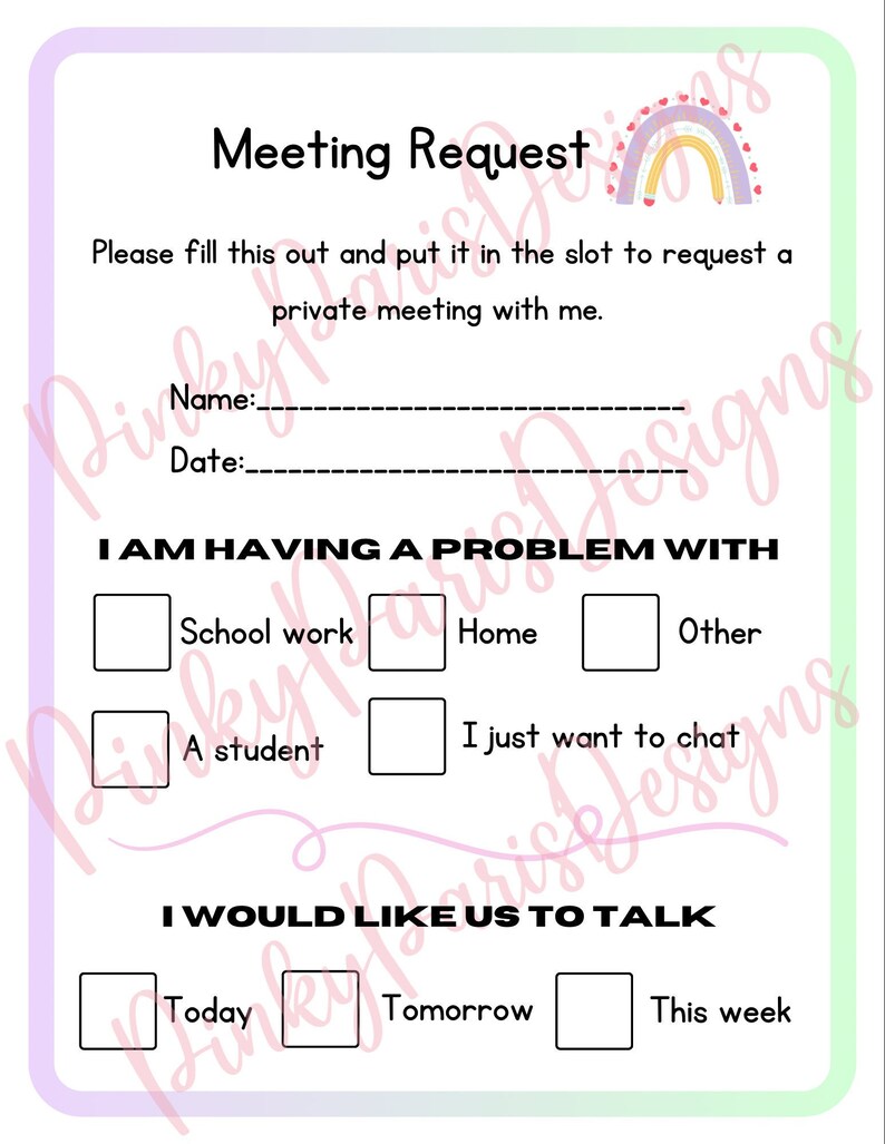 PRINTABLE PDF Teacher/student Meeting Request Form - Etsy