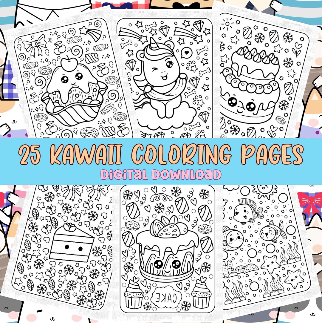 25 Kawaii Coloring Pages for Kids and Adults Coloring - Etsy
