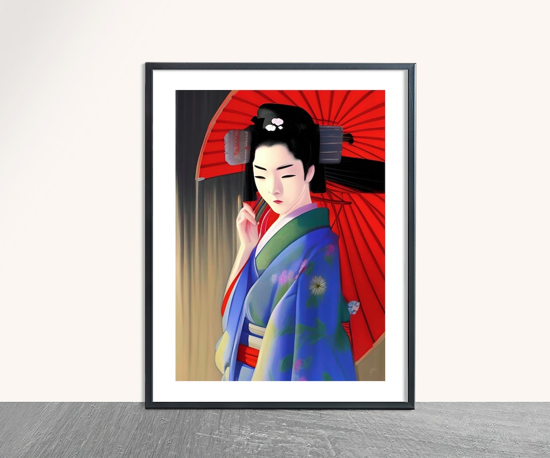 Traditional Japanese Geisha bijinga, Ink Drawing hakubyo, Suibokuga ...