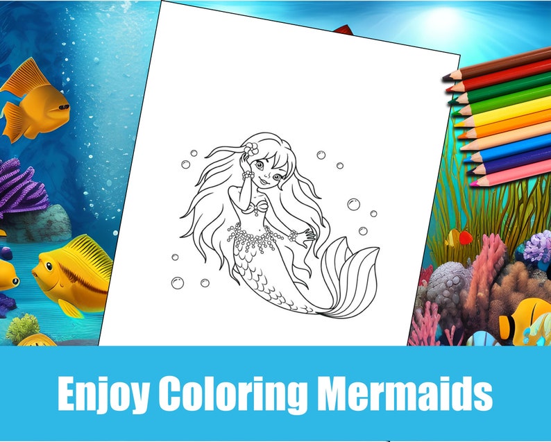 12 Super Cute Mermaid Coloring Pages for Kids Printable, Mermaid ...