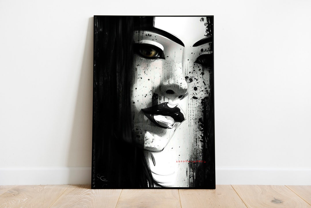 Japanese Geisha bijinga, Ink Drawing hakubyo, Suibokuga, Vintage Poster ...