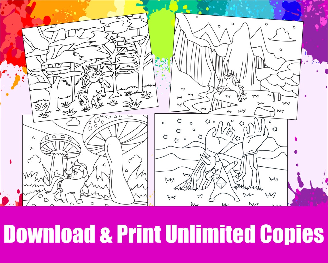 12 Super Cute Unicorn Coloring Pages for Kids Coloring Book Printable Letter Size Digital ...