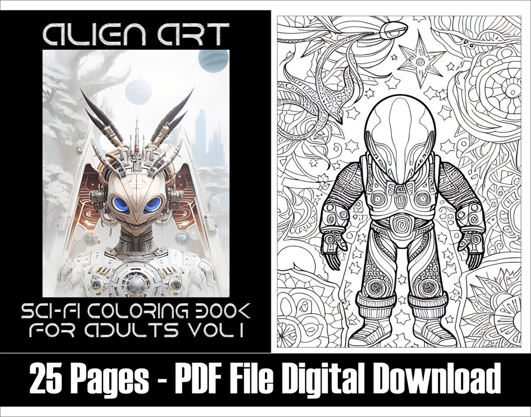 Alien Art Sci-fi Coloring Pages for Adults Science Fiction Coloring ...