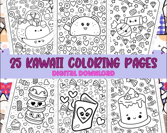 Kawaii Coloring Pages for Kids - Etsy Canada