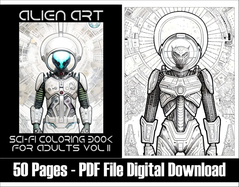 Alien Art Sci-fi Coloring Pages for Adults Science Fiction Coloring ...
