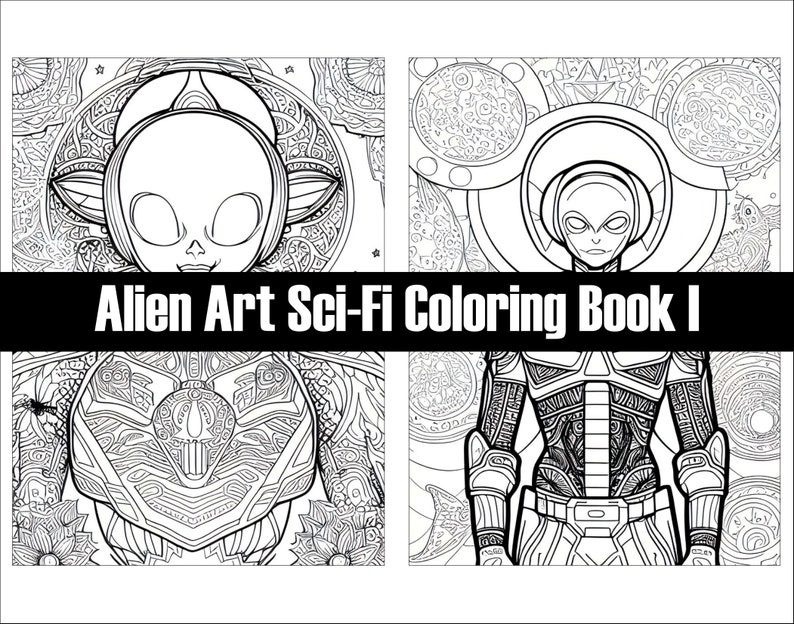 Alien Art Sci-fi Coloring Pages for Adults Science Fiction - Etsy