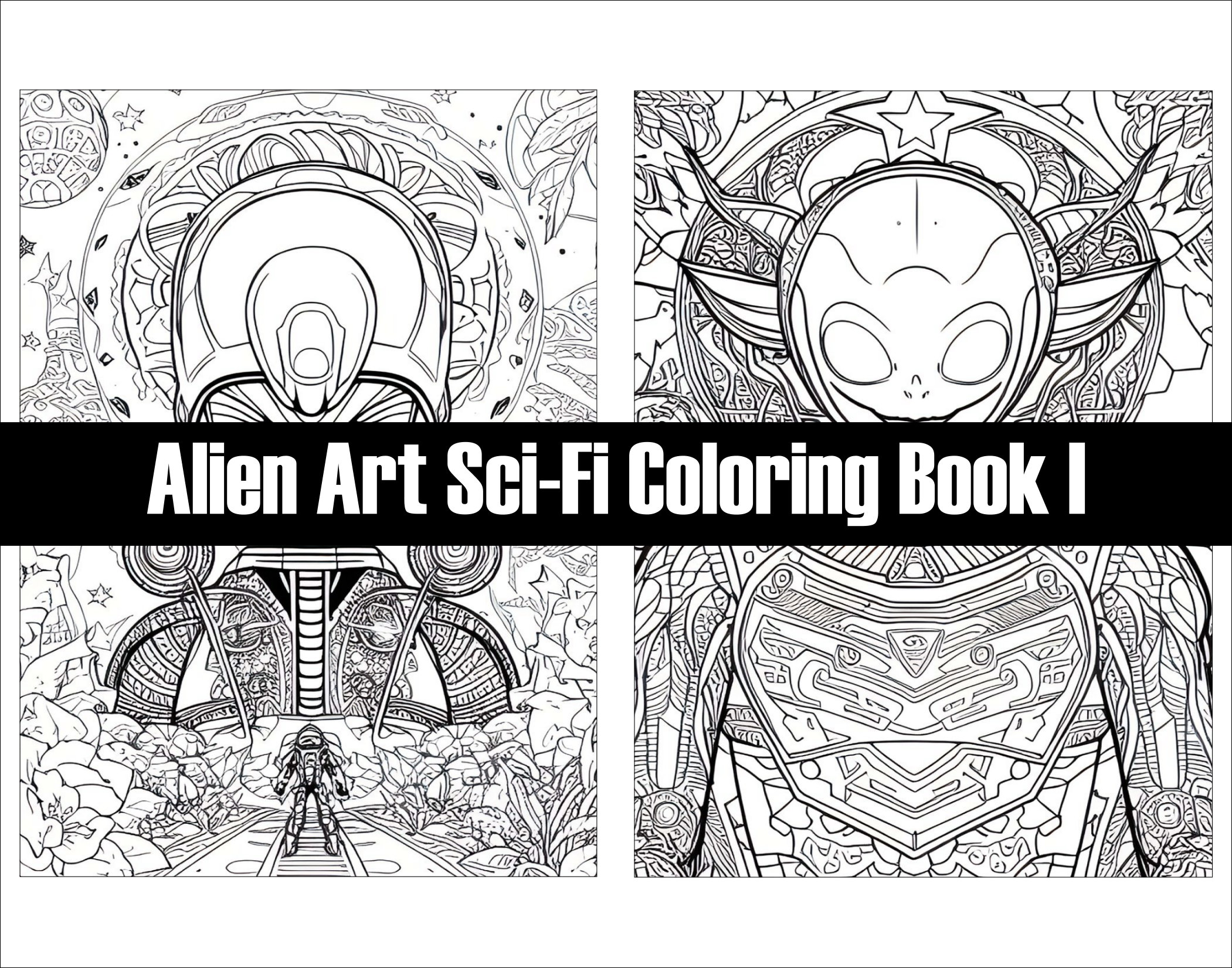 Alien Art Sci-fi Coloring Pages for Adults Science Fiction Coloring ...
