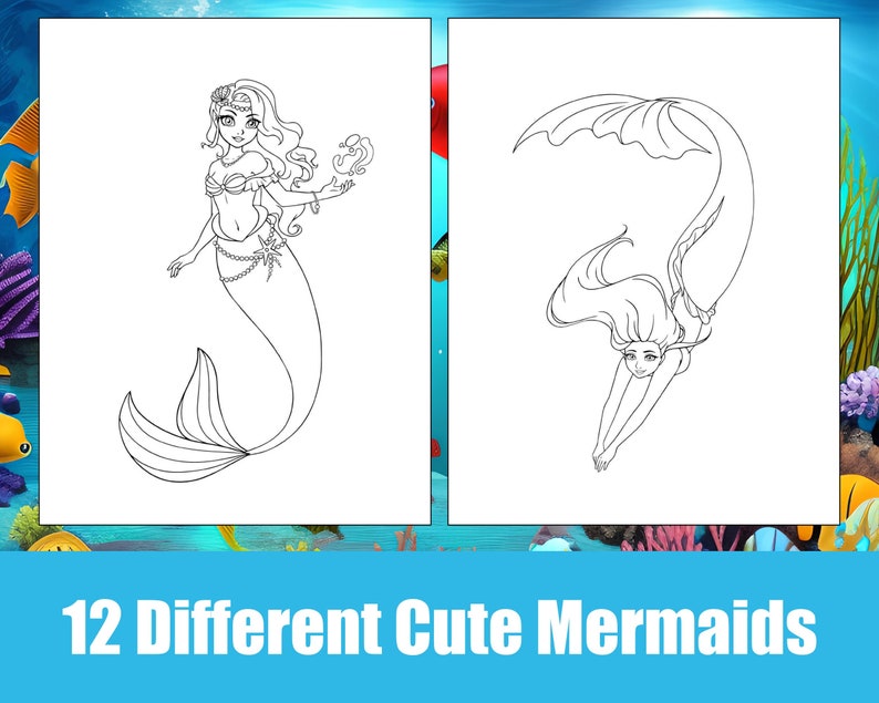12 Super Cute Mermaid Coloring Pages for Kids Printable, Mermaid ...