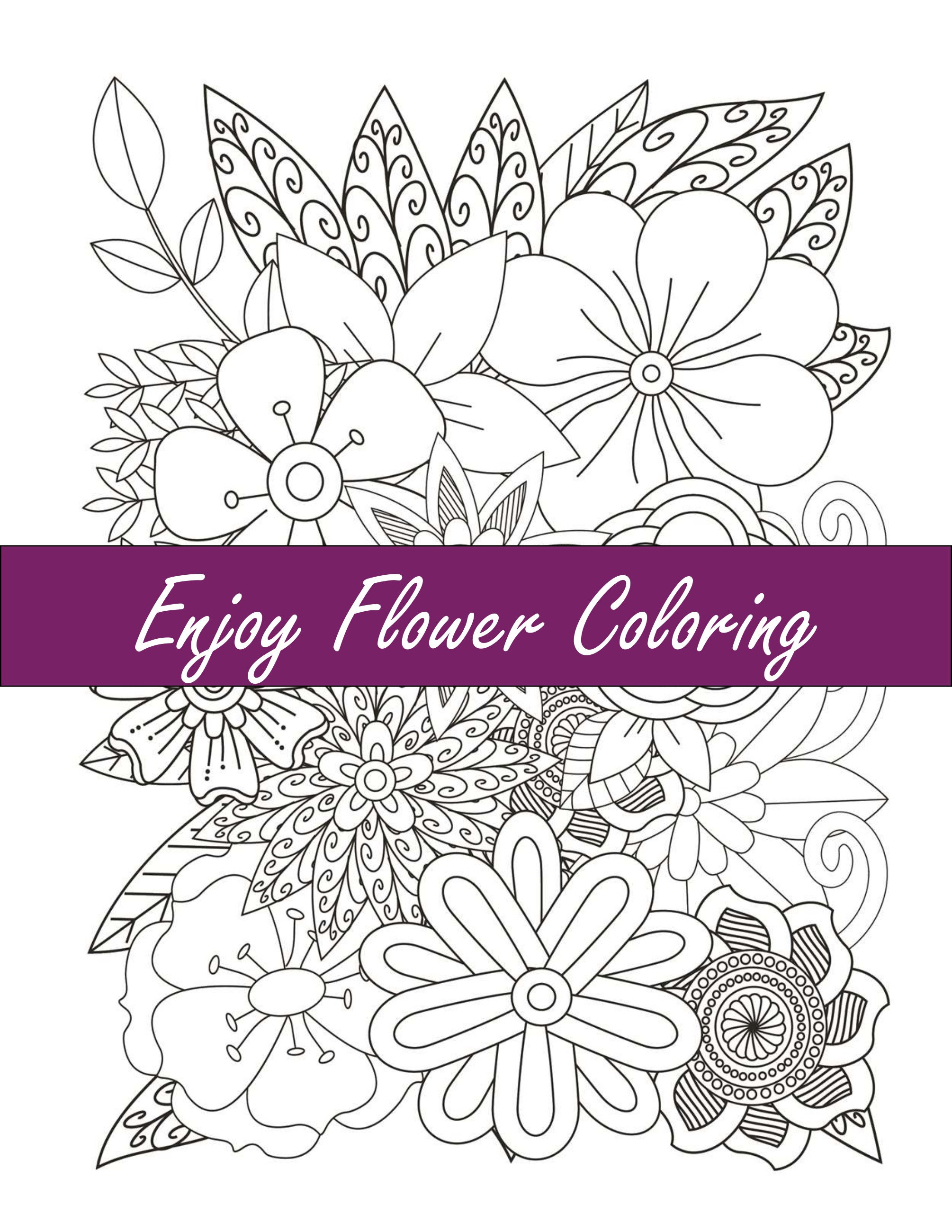 100 Flowers Coloring Pages for Adults Coloring Book Pages Printable ...